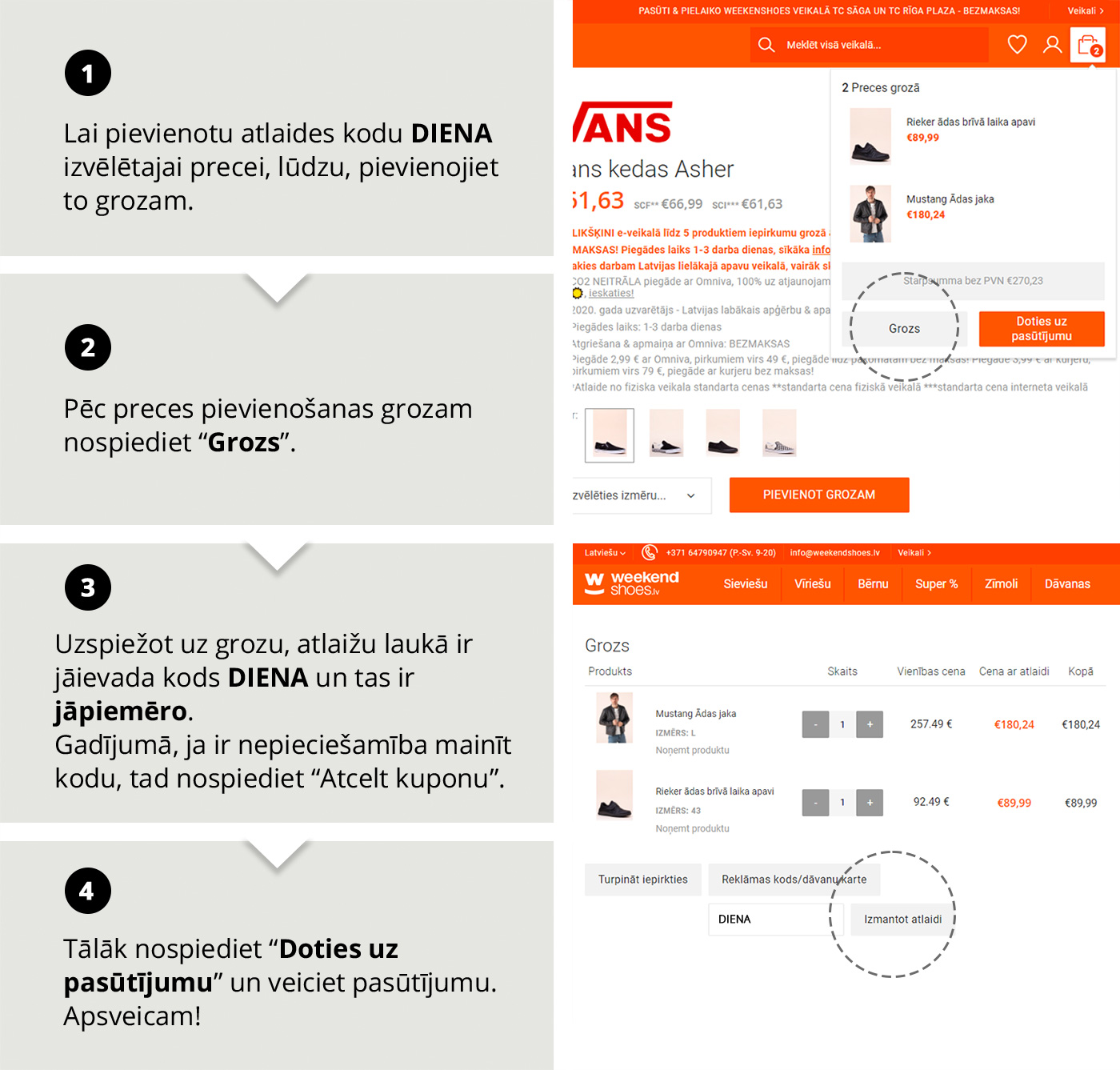 Instrukcijas atlaides koda piemērošanai | WEEKEND